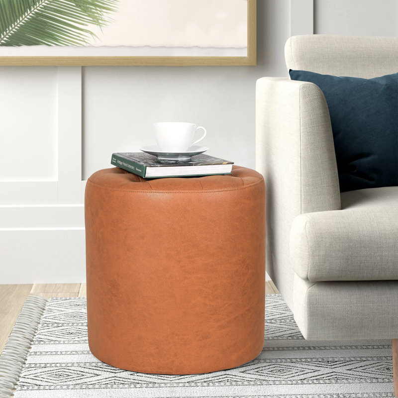 Tufted Round Standard Ottoman Latitude Run Upholstery Color Dark Orange